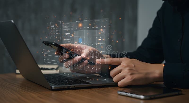 Managing Schedule with Digital Calendar App on Laptop and Smartphone ...