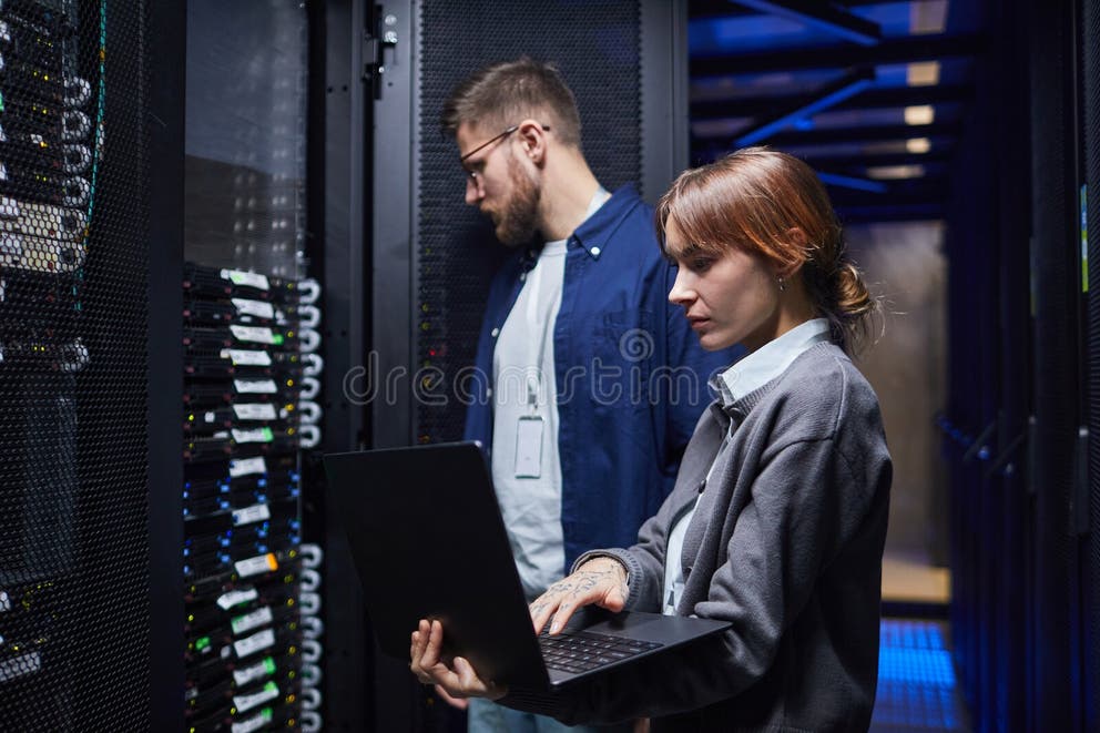 Managing Server Data Centers with Laptops Stock Image - Image of ...