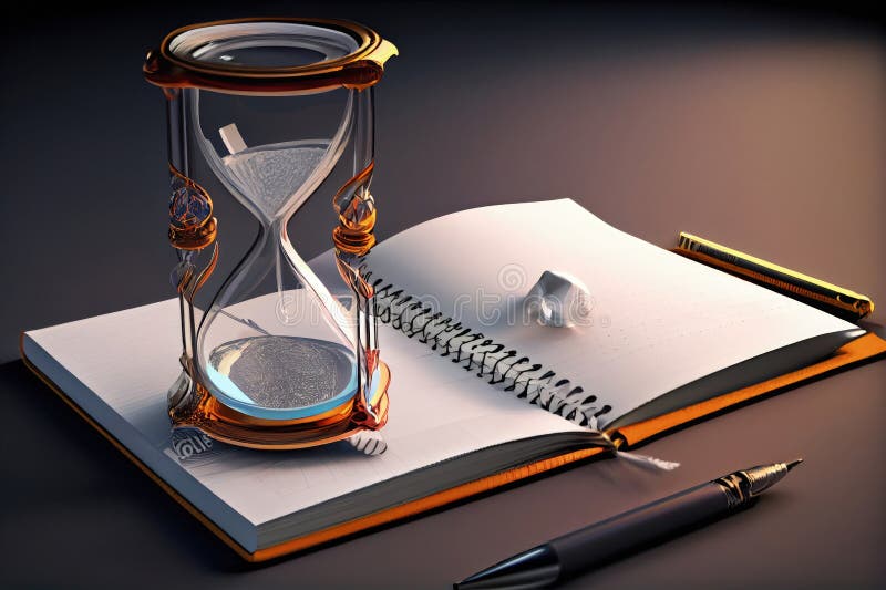 Managing Time and Tasks - Hourglass, Notebook, and Pen - Generative AI ...