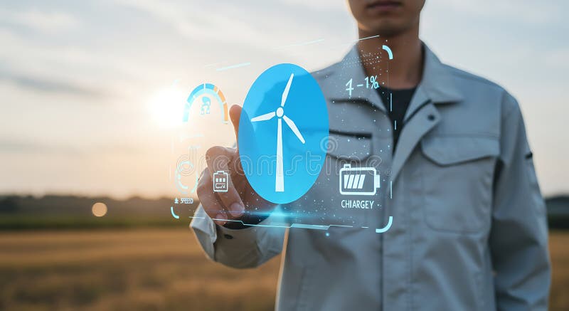Managing Wind Turbine Energy with Touchscreen Technology at Sunset ...