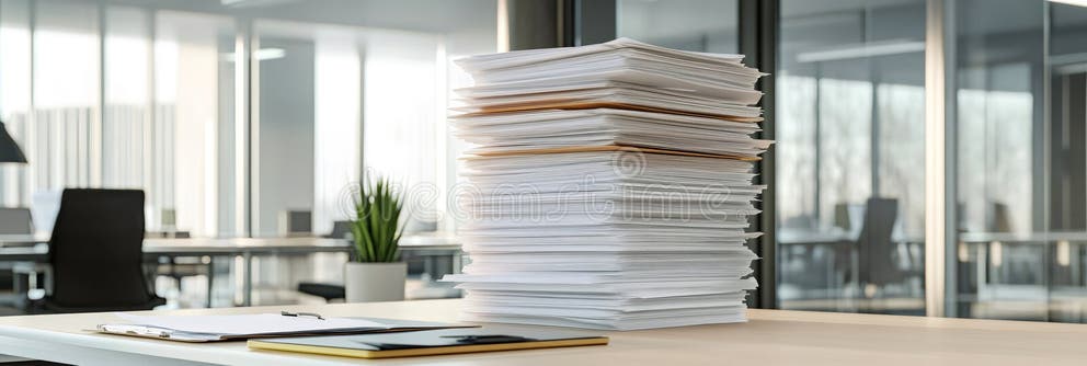 Managing Workload with Stacks of Documents in Office Stock Image ...
