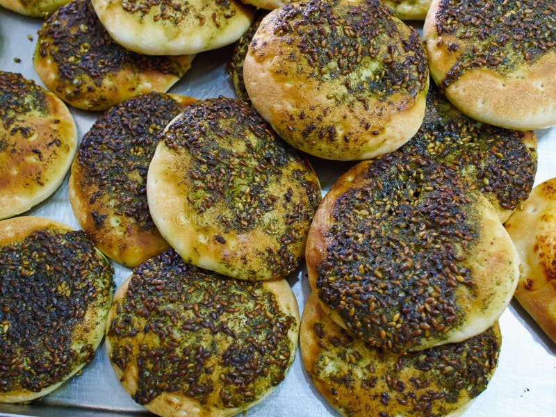 Manakish Flat Bread with Zaatar Stock Photo - Image of cooking, culture ...