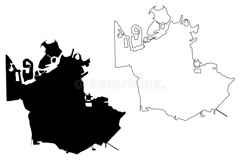 Manama City Kingdom of Bahrain Map Vector Illustration, Scribble Sketch ...