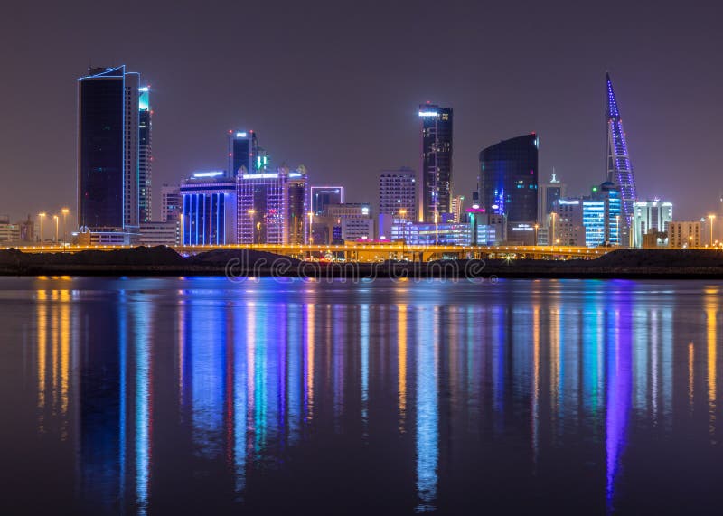 Manama Illuminated Downtown on the Shore of Persian Gulf, Manama ...