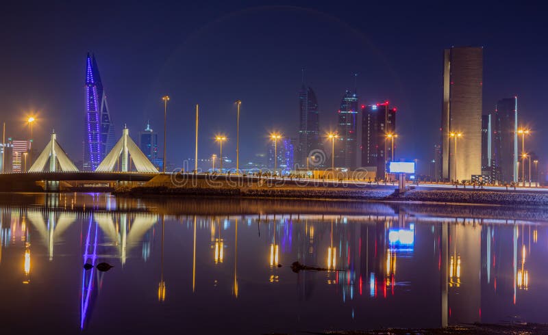 Manama Illuminated Downtown on the Shore of Persian Gulf, Manama ...