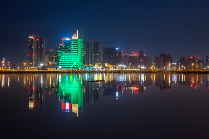 Manama Illuminated Downtown on the Shore of Persian Gulf, Manama ...