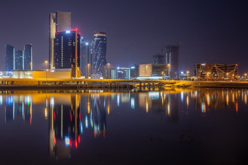 Manama Illuminated Downtown on the Shore of Persian Gulf, Manama ...