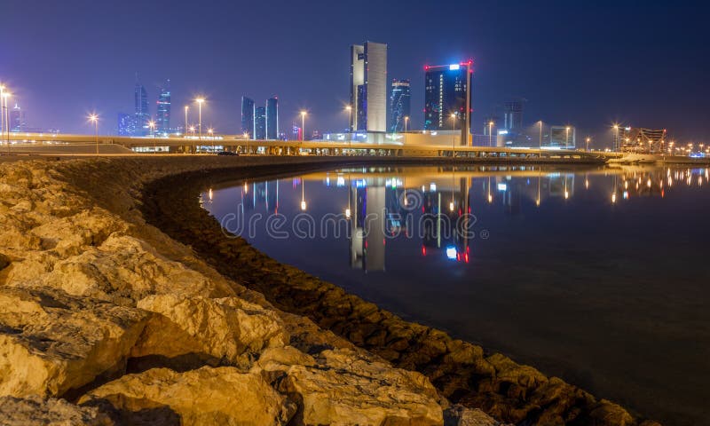 Manama Illuminated Downtown on the Shore of Persian Gulf, Manama ...