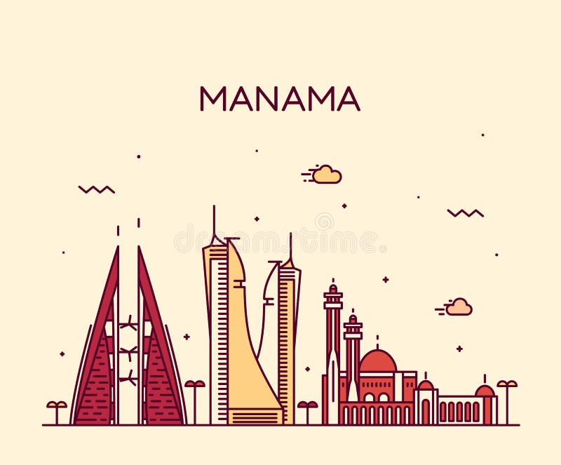 Manama Skyline Silhouette Vector Linear Style Stock Vector ...