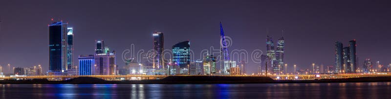 Manama view at night stock photo. Image of builldings - 241766262