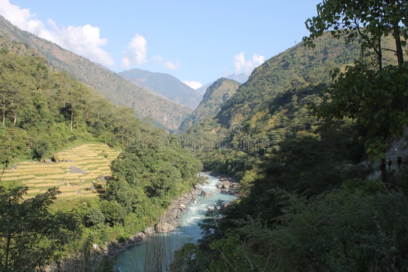 Landscape of Manang District on the Way Annapurna Circuit Stock Photo ...