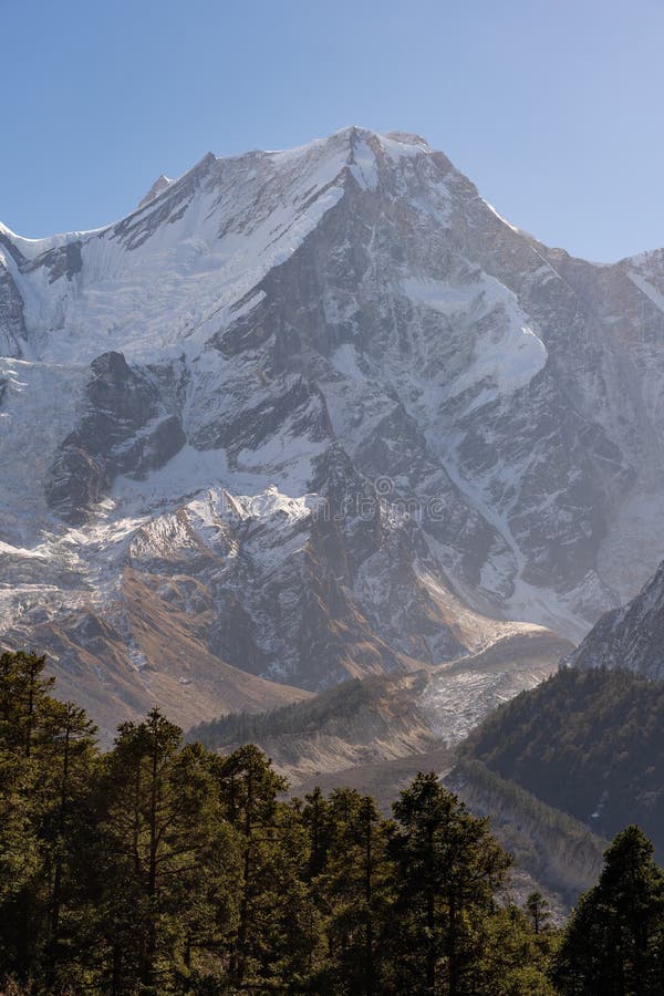 Manaslu Mountain Peak in Himalayas Mountain Range, Nepal Stock Image ...