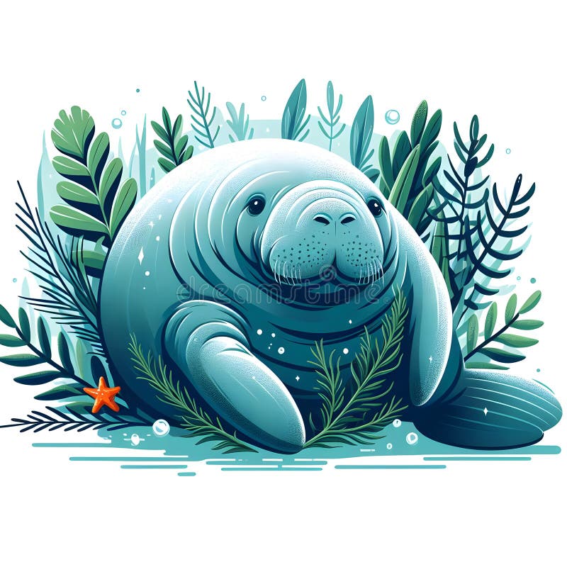 Manatee Cartoon Characters Element Decoration Stock Illustration ...