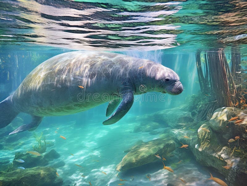 Manatee Hecho Con Ilustración De Ai Generativa Stock de ilustración ...