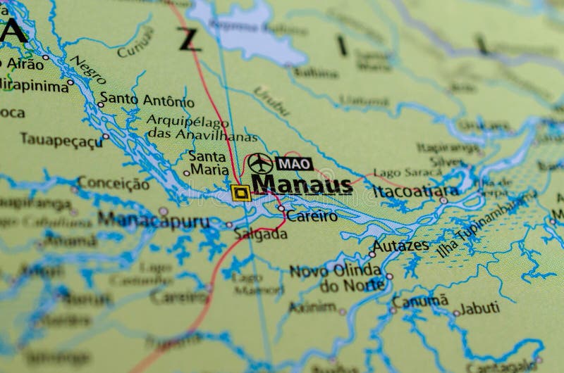 Manaus en mapa foto de archivo. Imagen de cierre, papel - 114078274