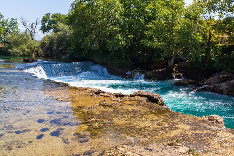 Manavgat Waterfall in Turkey. Landscape with Trees, River and Rocks ...