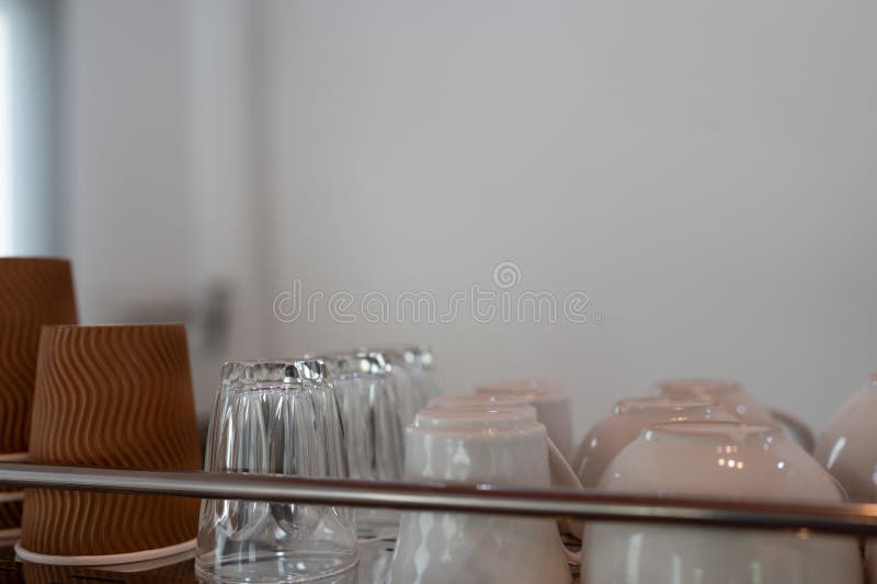 Manay Coffee Cup Stacking in Rows Above Coffee Machine Stock Photo ...