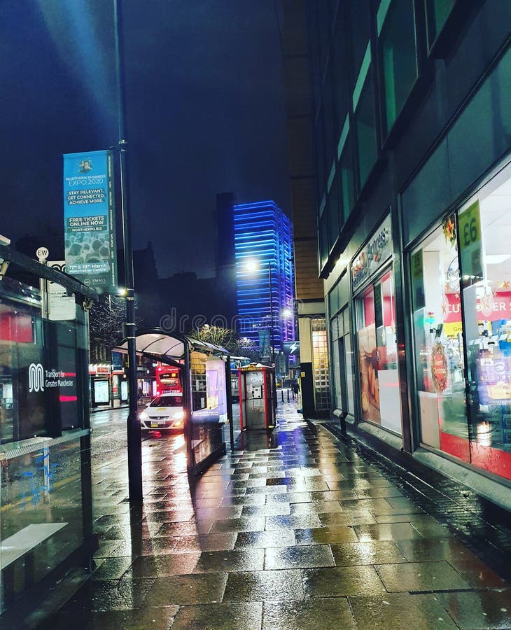 Manchester Uk night time editorial photography. Image of time - 215354232
