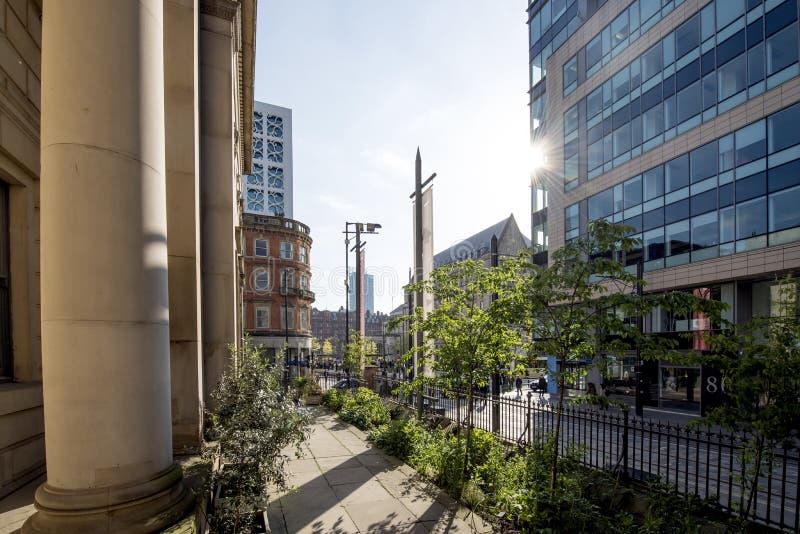 Manchester Street Scene stock photo. Image of scene, sunshine - 92284936