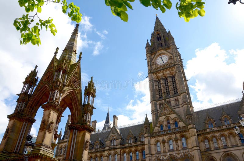 Manchester Town Hall stock photo. Image of tower, building - 147242380