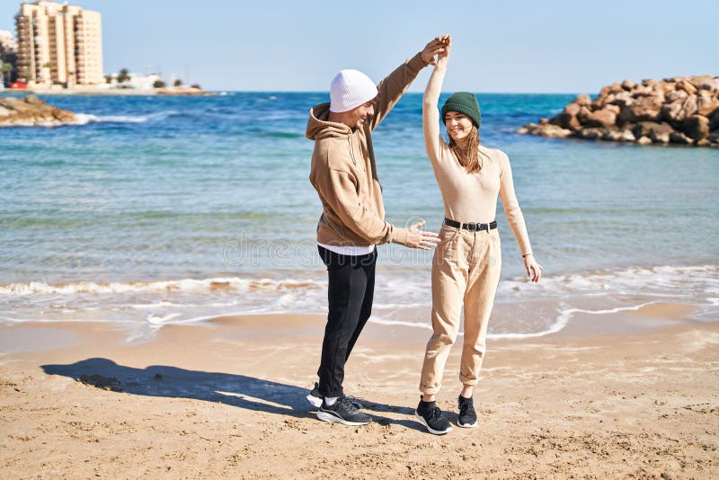 Mand and Woman Couple Dancing at Seaside Stock Image - Image of cool ...