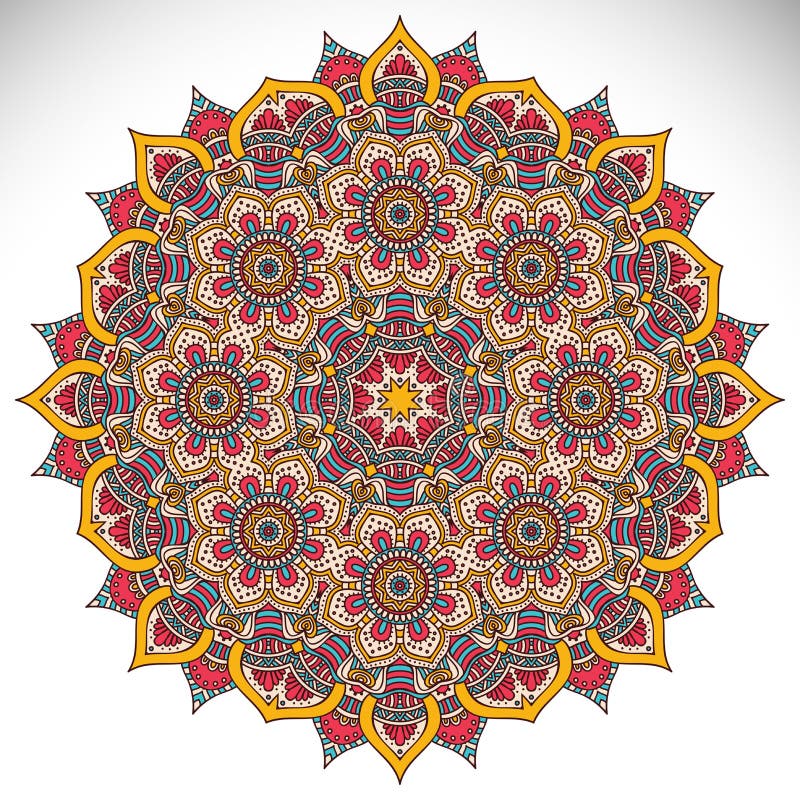 Mandala Floreale Isolata Su Fondo Bianco Elemento Decorativo Disegnato ...