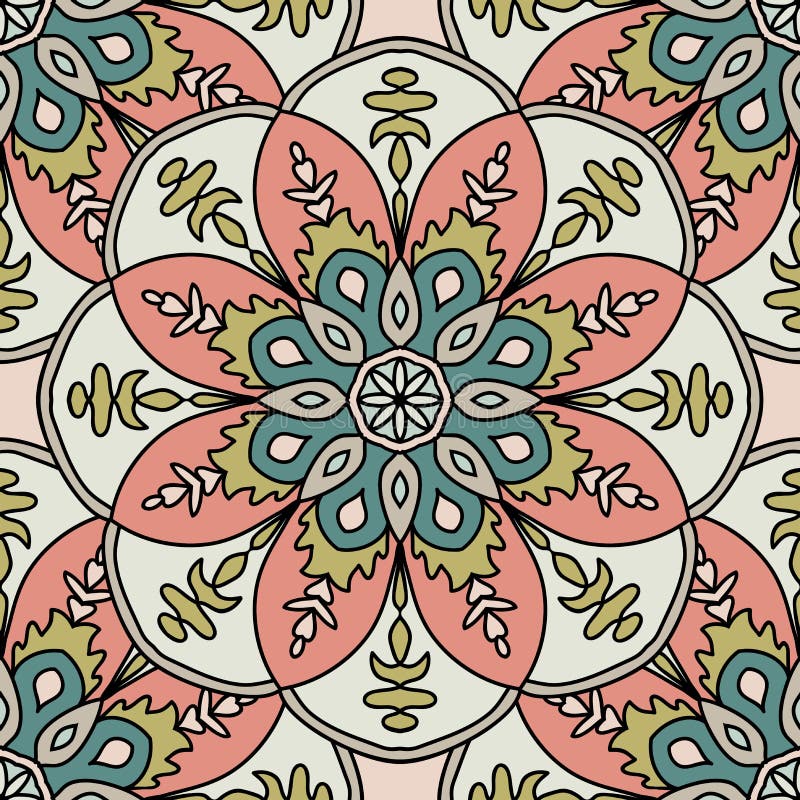 Abstract Seamless Pattern with Mandala Flower. Mosaic, Tile Stock ...