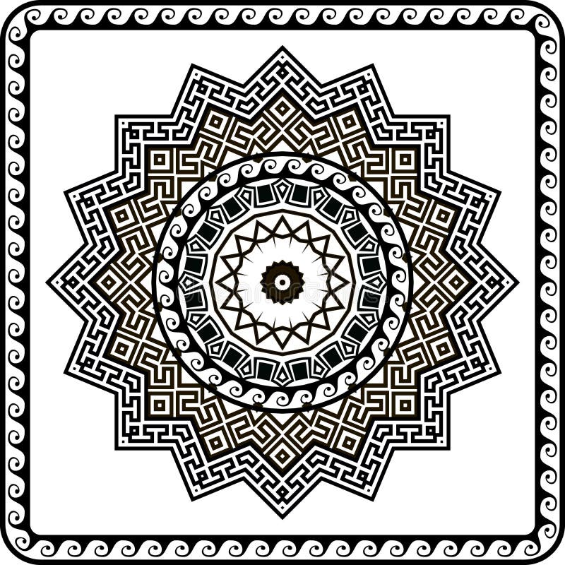 Mandala. Ancient Round Zigzag Ornament. Vector Isolated Meander Pattern ...