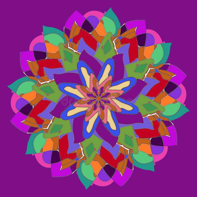 MANDALA FLOWER. ART DECO STYLE. PLAIN VIOLET BACKGROUND. CENTRAL FLOWER ...