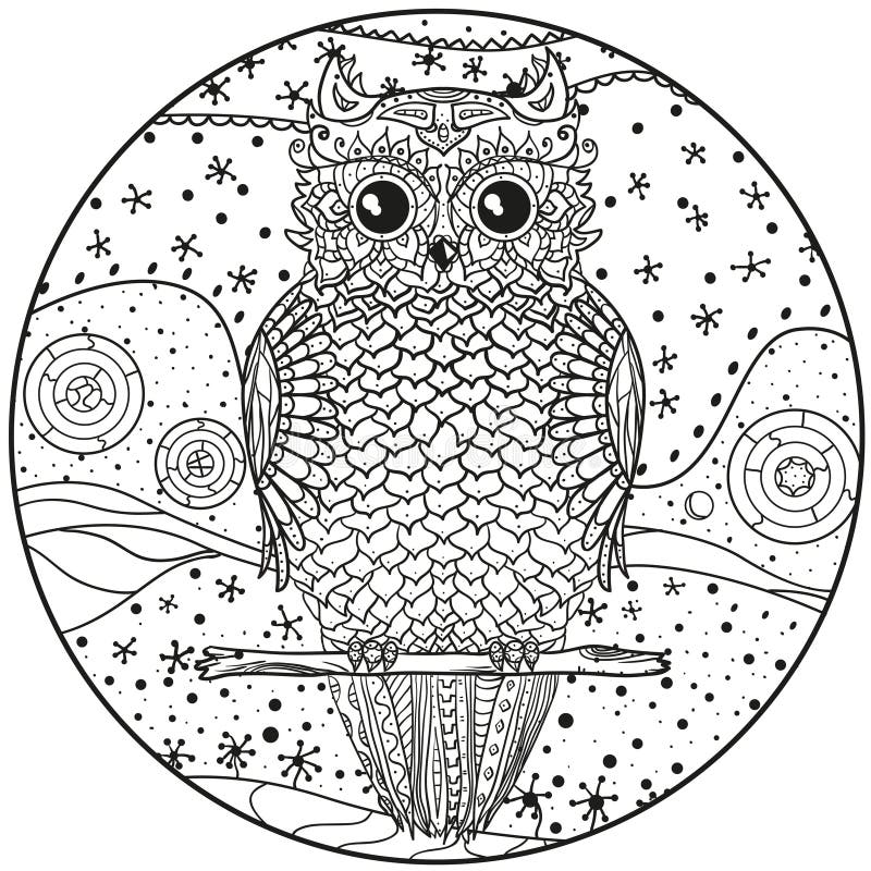 Mandala avec le hibou illustration de vecteur. Illustration du fleuri ...