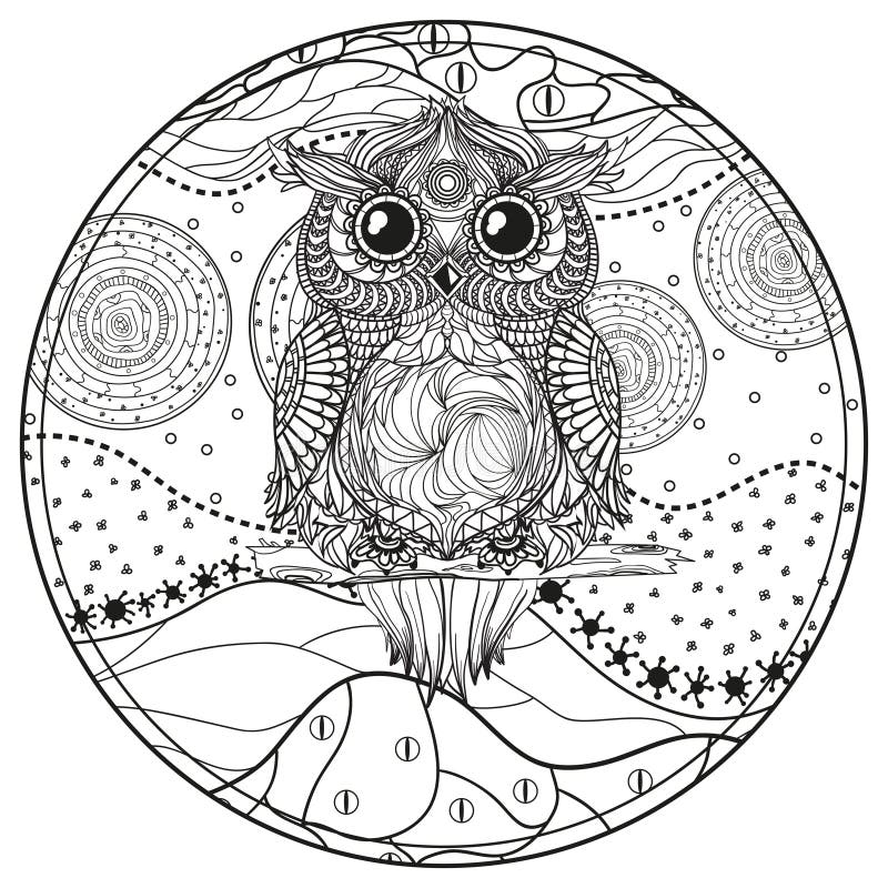 Mandala avec le hibou illustration de vecteur. Illustration du fleuri ...