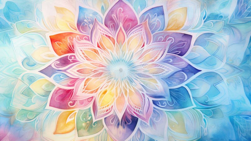 Mandala Background Watercolour in Pastel Light Colour Stock ...