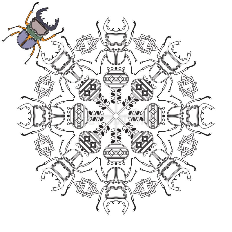 The Mandala with a Beautiful Beetle. Stock Vector - Illustration of ...