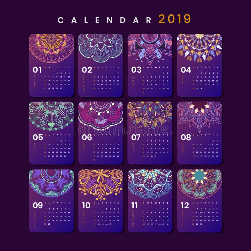 Mandala calendar mockup stock vector. Illustration of graphic - 135333431