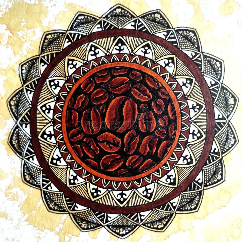 Mandala with Coffee Bean Pattern Stock Illustration - Illustration of ...