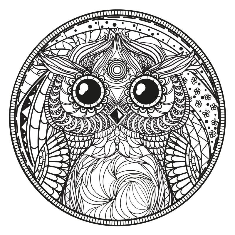 Mandala con el búho ilustración del vector. Ilustración de vector ...