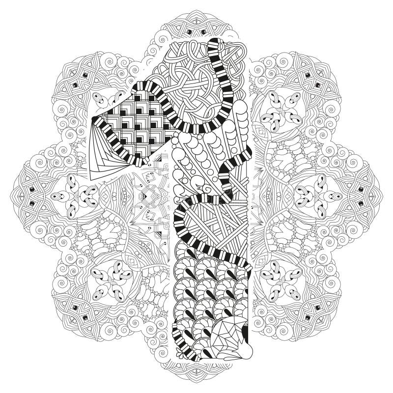 Mandala Con El Numero Uno Para Colorear Zentangle Decorativo Del Vector ...