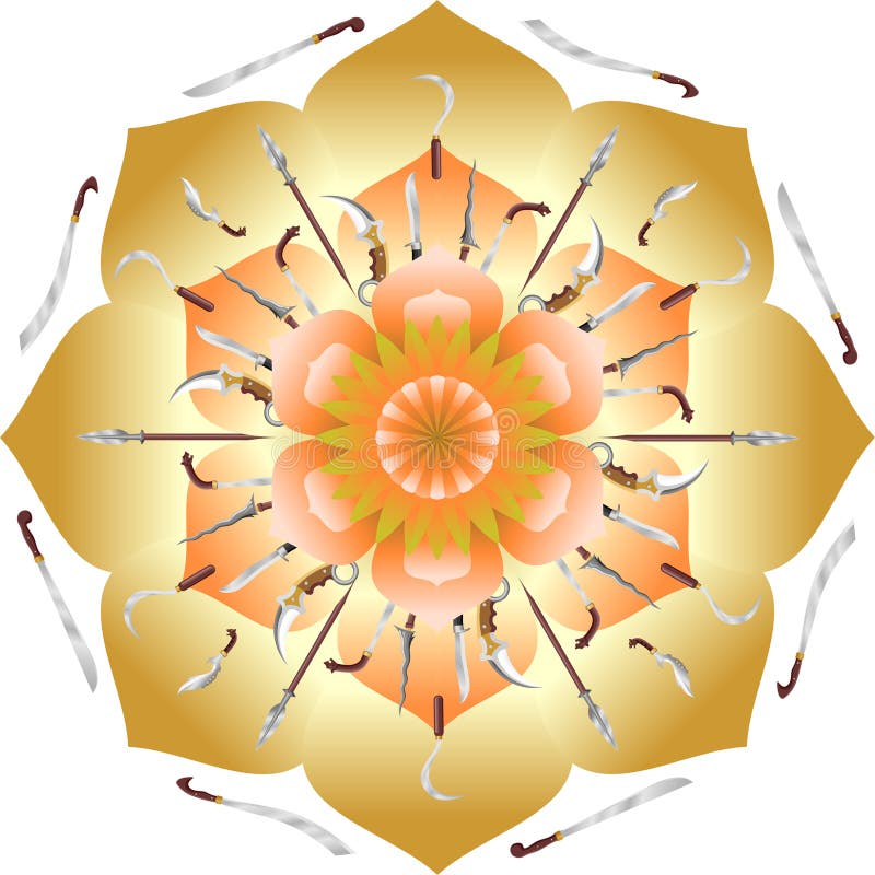 Mandala Silat Weapon, Gradient Gold To Light Yellow and Flower Stock ...