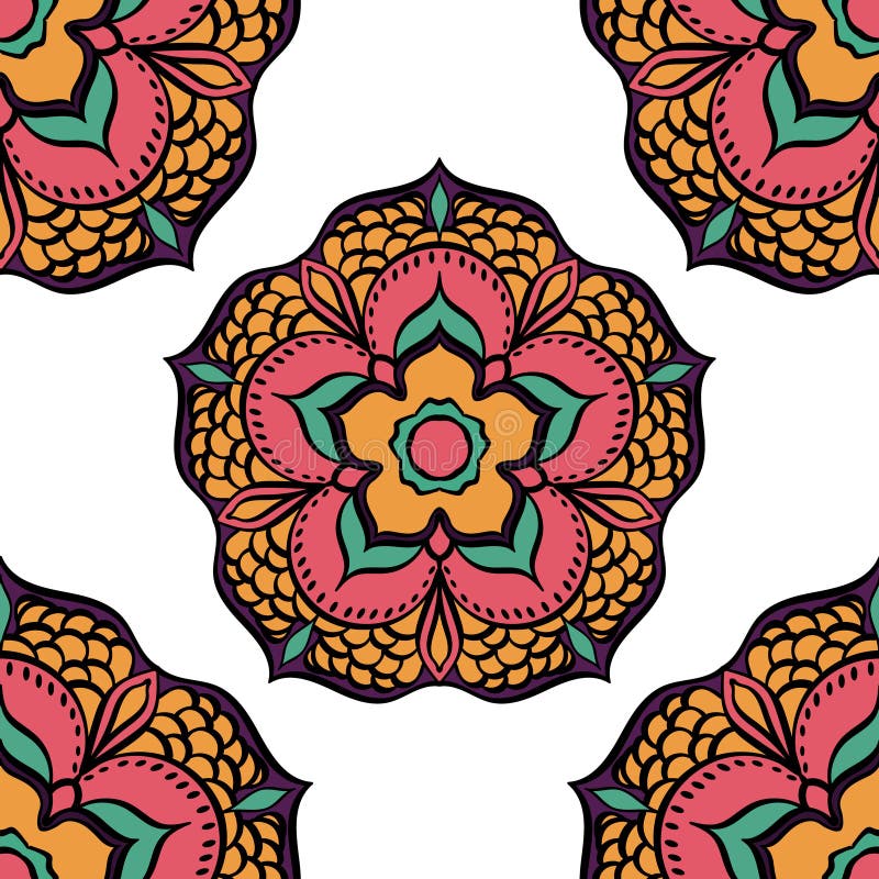 Mandala Ethnic Floral Seamless Pattern Stock Vector - Illustration of ...