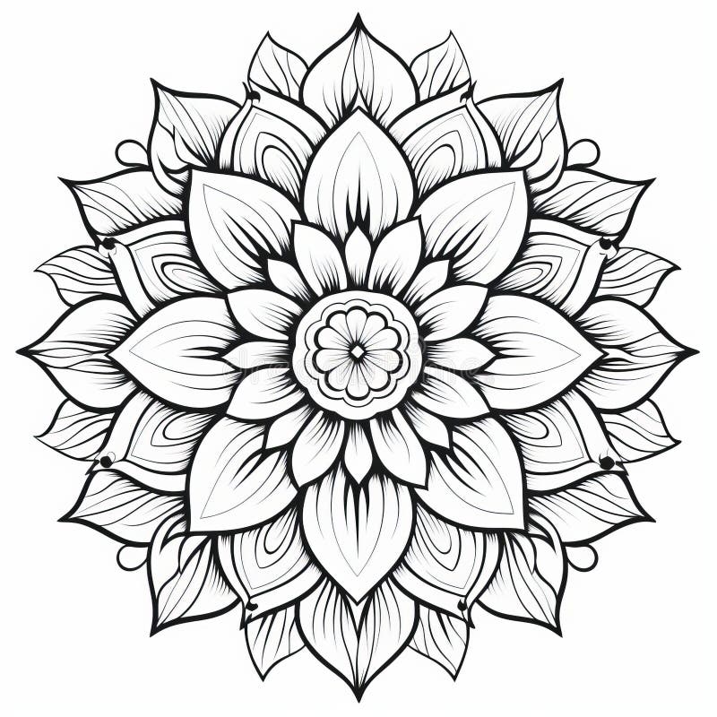 Mandala Flower Coloring Page For Adult Aesthetic Line Drawing Stock