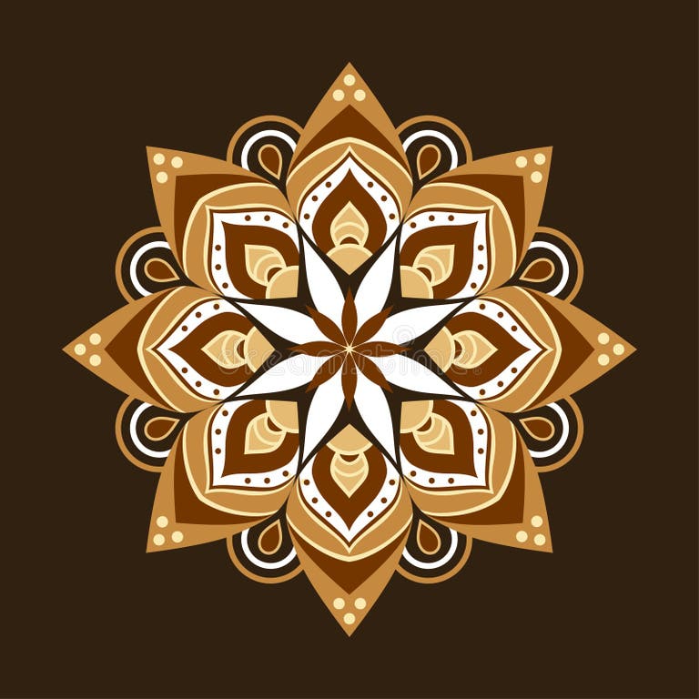 Mandala Flower Design, Brown Beige White Vector Mandala Pattern Stock ...