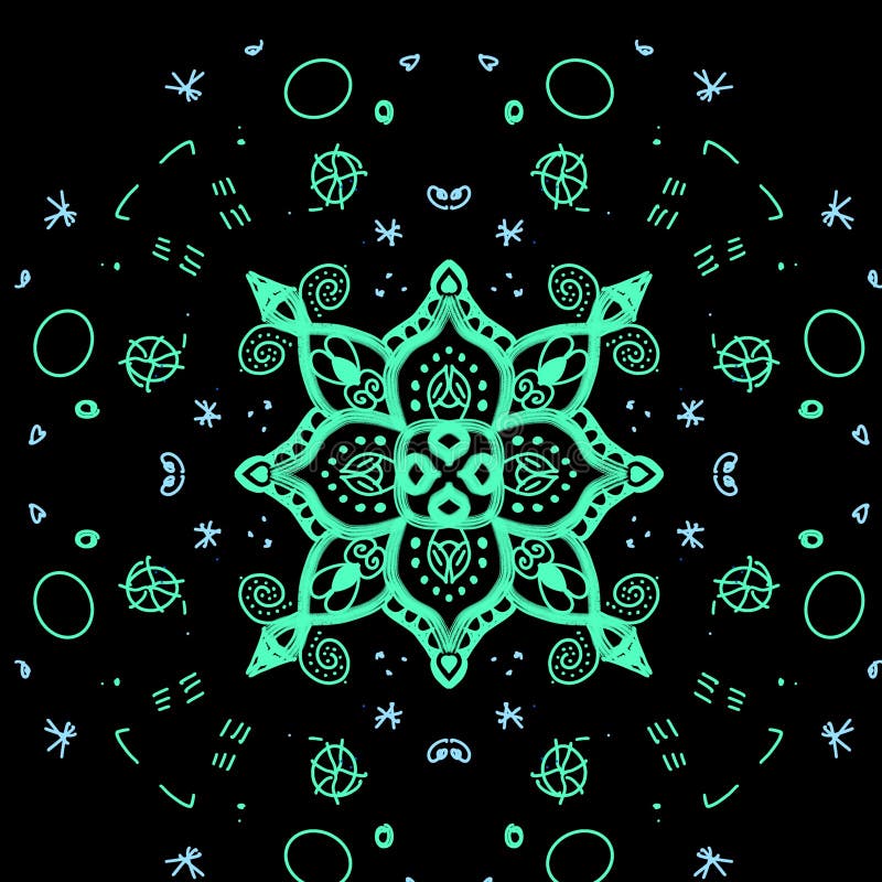 Mandala Green with Black Background Stock Image - Image of green ...