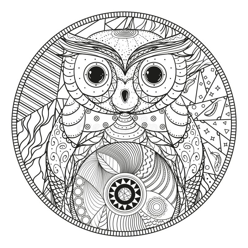 Mandala Hibou Zentangle illustration de vecteur. Illustration du amour ...