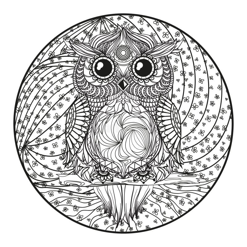 Mandala Hibou Zentangle illustration de vecteur. Illustration du hibou ...