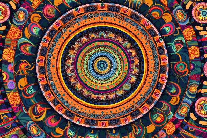 Mandala with Hypnotic Spirals, Shapes and Colors Stock Illustration ...