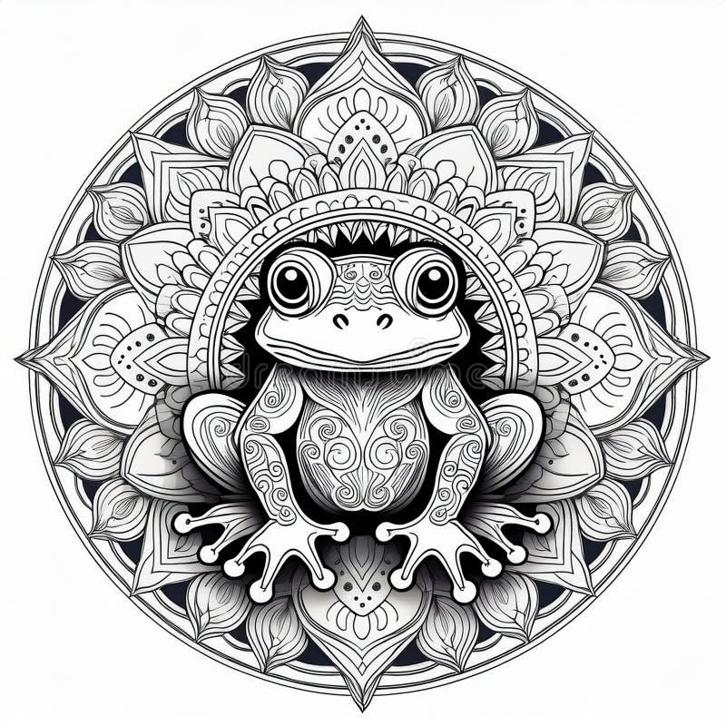 Mandala Ilustrada Con Una Rana Stock de ilustración - Ilustración de ...