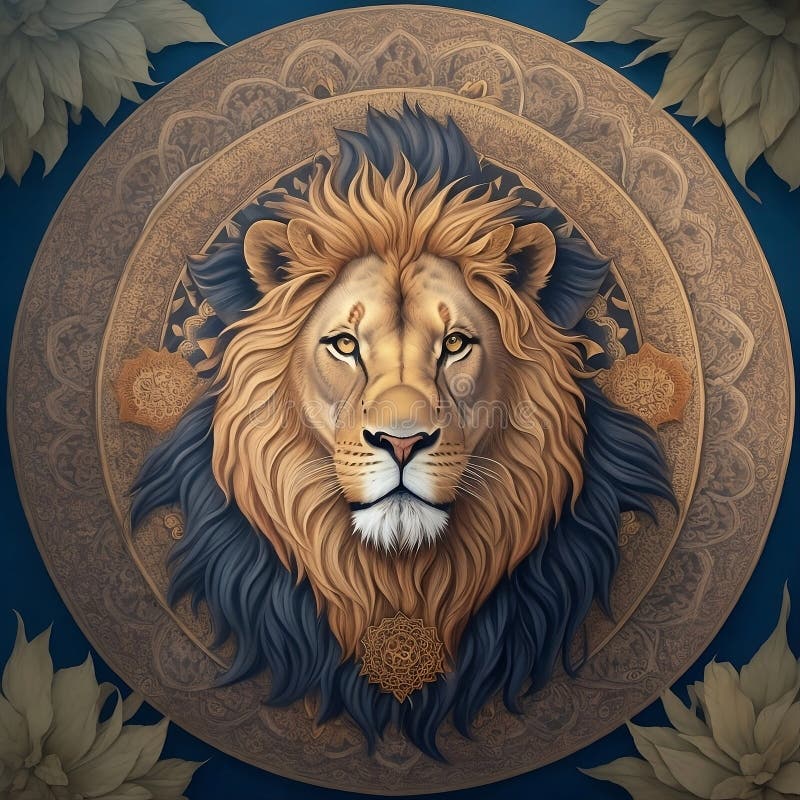 Mandala with a Majestic Lion As the Focal Point. Stock Image - Image of ...