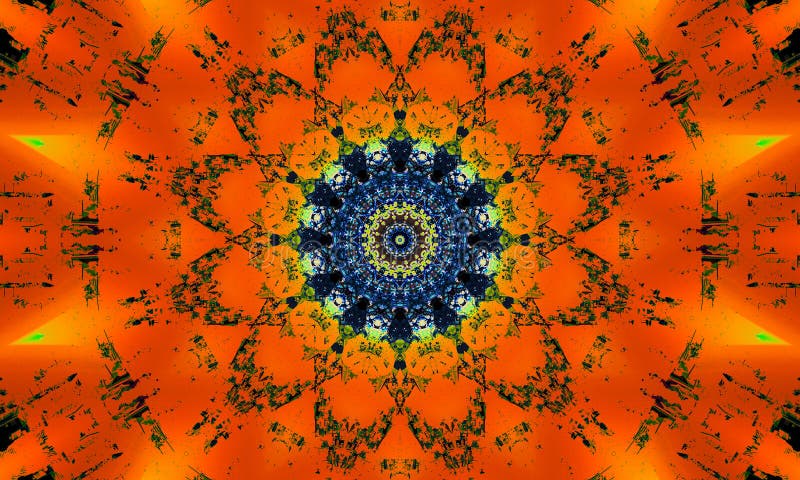 Mandala with Orange Luminous Effects Stock Illustration - Illustration ...
