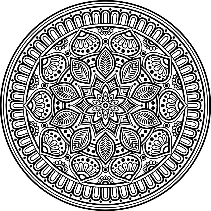 Mandala Pattern Black and White Stock Illustration - Illustration of ...