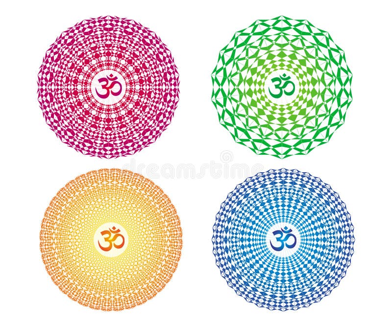 4 Colorful Mandalas with the Sign Aum / Ohm / Om. Vector Drawing. Stock ...